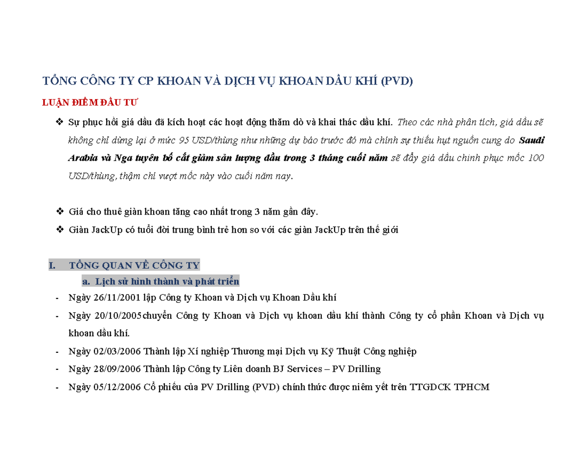 BCCP - PVD - tutoriol - TỔNG CÔNG TY CP KHOAN VÀ DỊCH VỤ KHOAN DẦU KHÍ (PVD) LUẬN ĐIỂM ĐẦU TƯ Sự ...