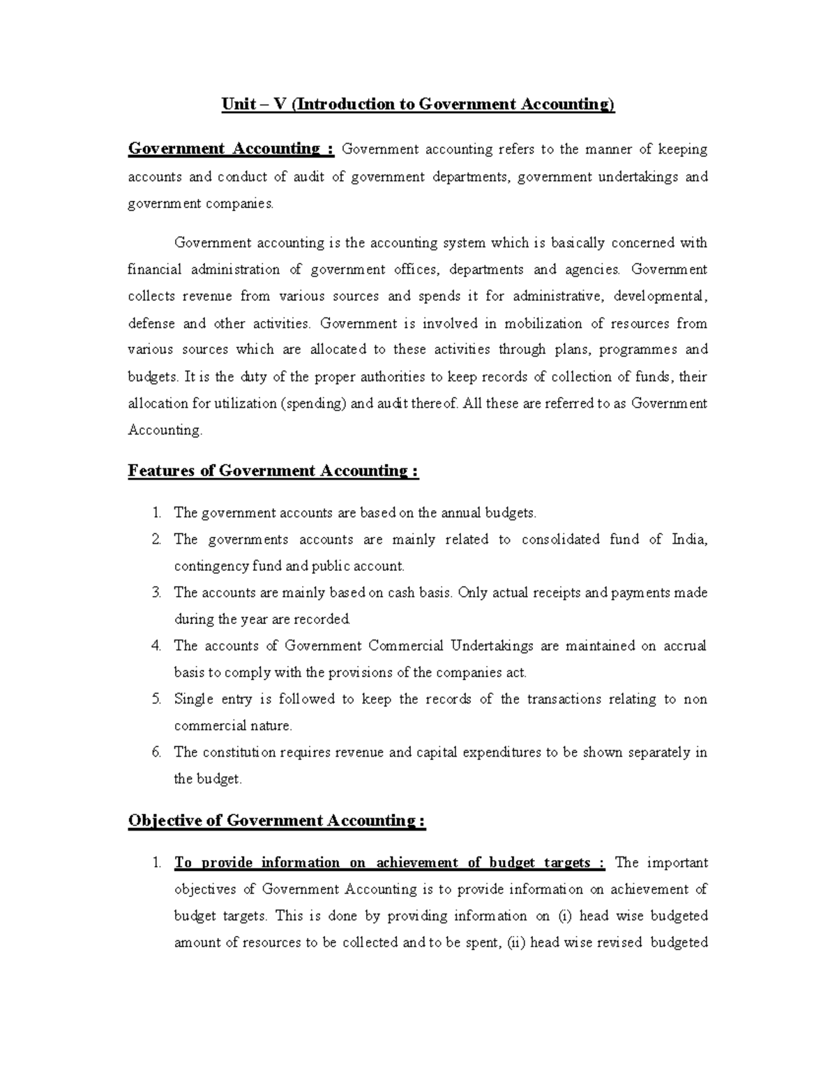 Government Accounting Lesson - Unit – V (Introduction to Government ...