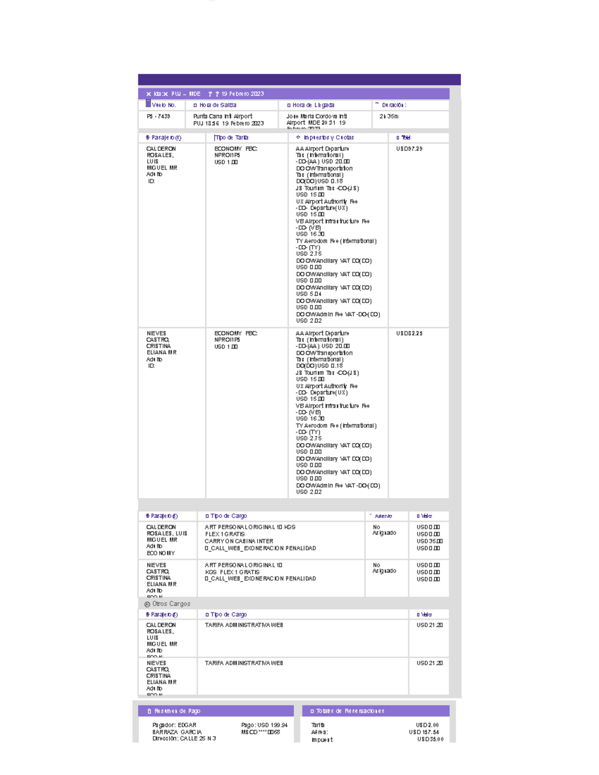Booking Receipt Lyutpf - Punta Cana Intl Airport ‒ Jose Maria Cordova ...