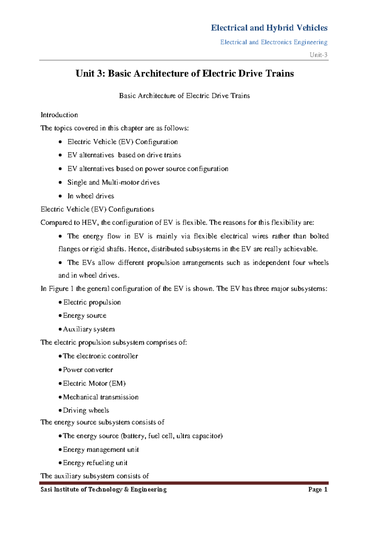 EHV Unit 3 - Basic Electrical and Electronics Engineering - JNTU Kakinada - Studocu