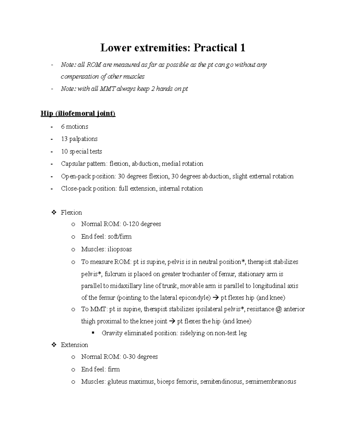 PTA 102 Pratical 1 study guide - Lower extremities: Practical 1 - Note ...