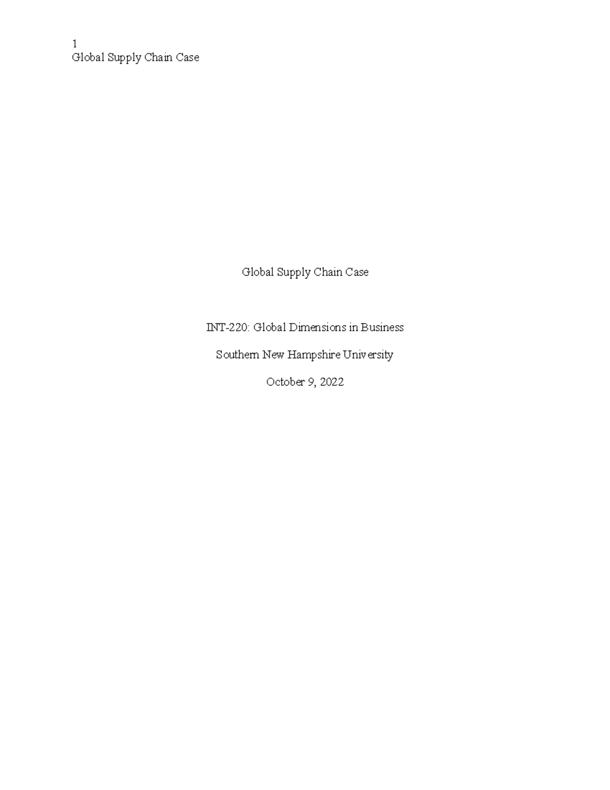 Global Supply Chain Case - Global Supply Chain Case Global Supply Chain ...