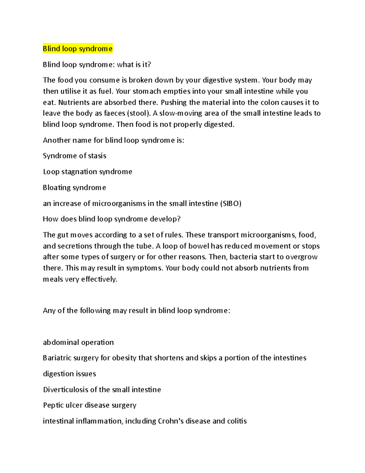 Blind loop syndrome - Blind loop syndrome Blind loop syndrome: what is ...