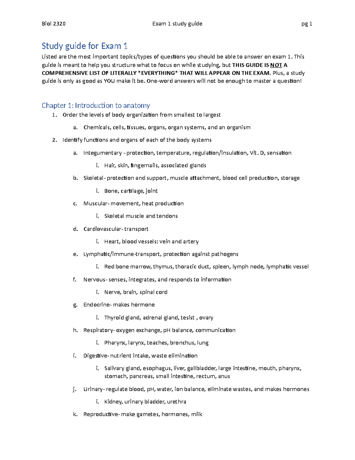 Exam 1 study guide (1) pdf - Study guide for Exam 1 Listed are the most ...