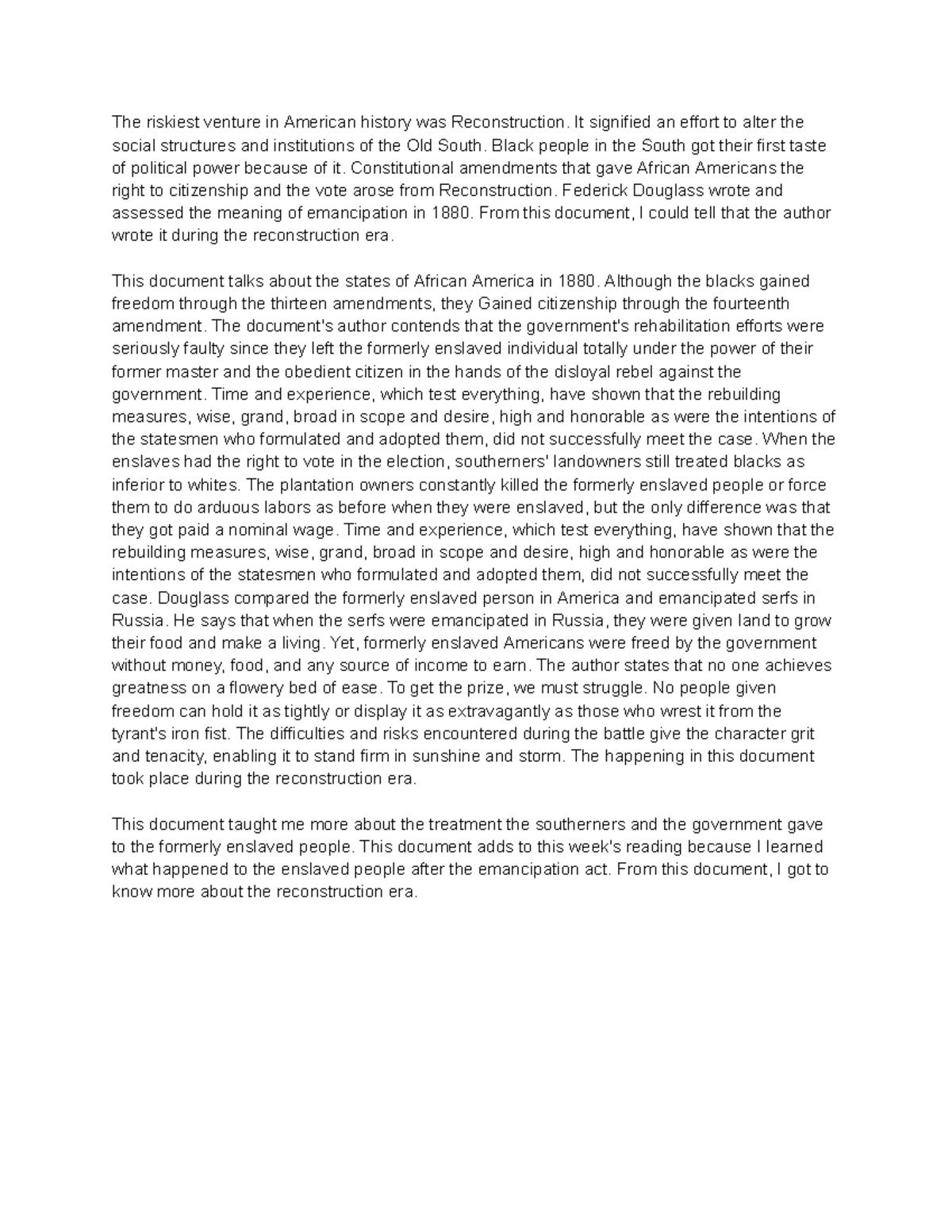 Reconstruction era - Jack Andresen - The riskiest venture in American ...