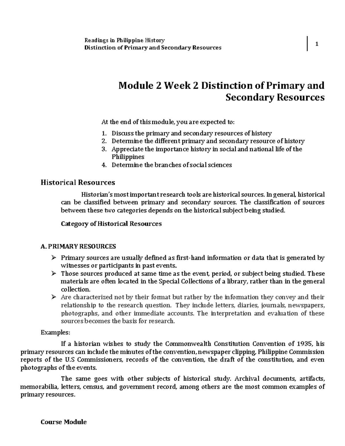 Lesson 2 Content and Contextual Analysis Of Selected Primary Sources I ...