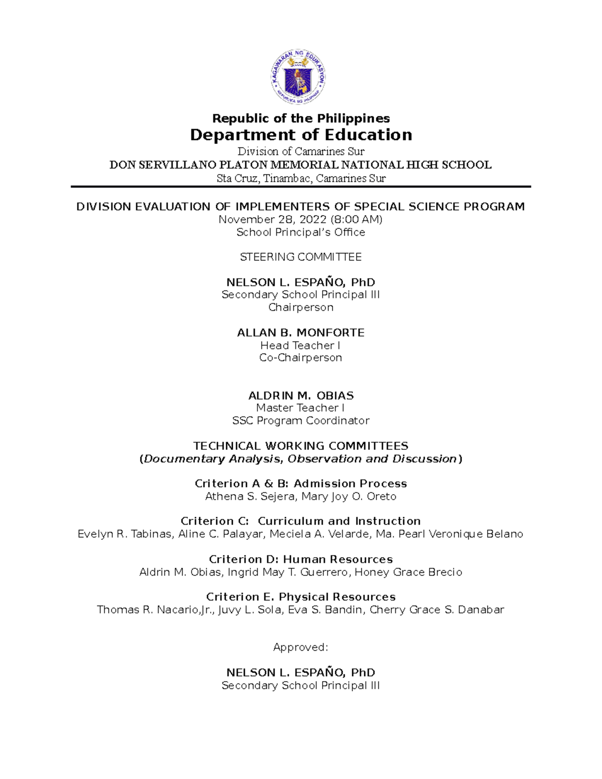 Science Validation - NONE - Republic of the Philippines Department of ...