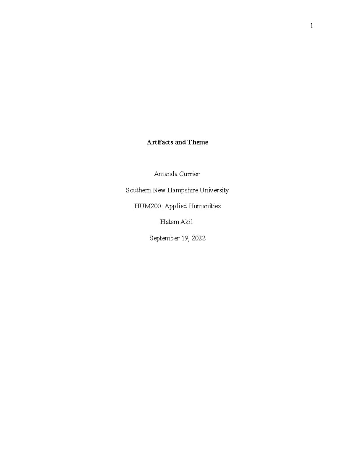 Artifacts and Theme - Artifacts and Theme Amanda Currier Southern New ...