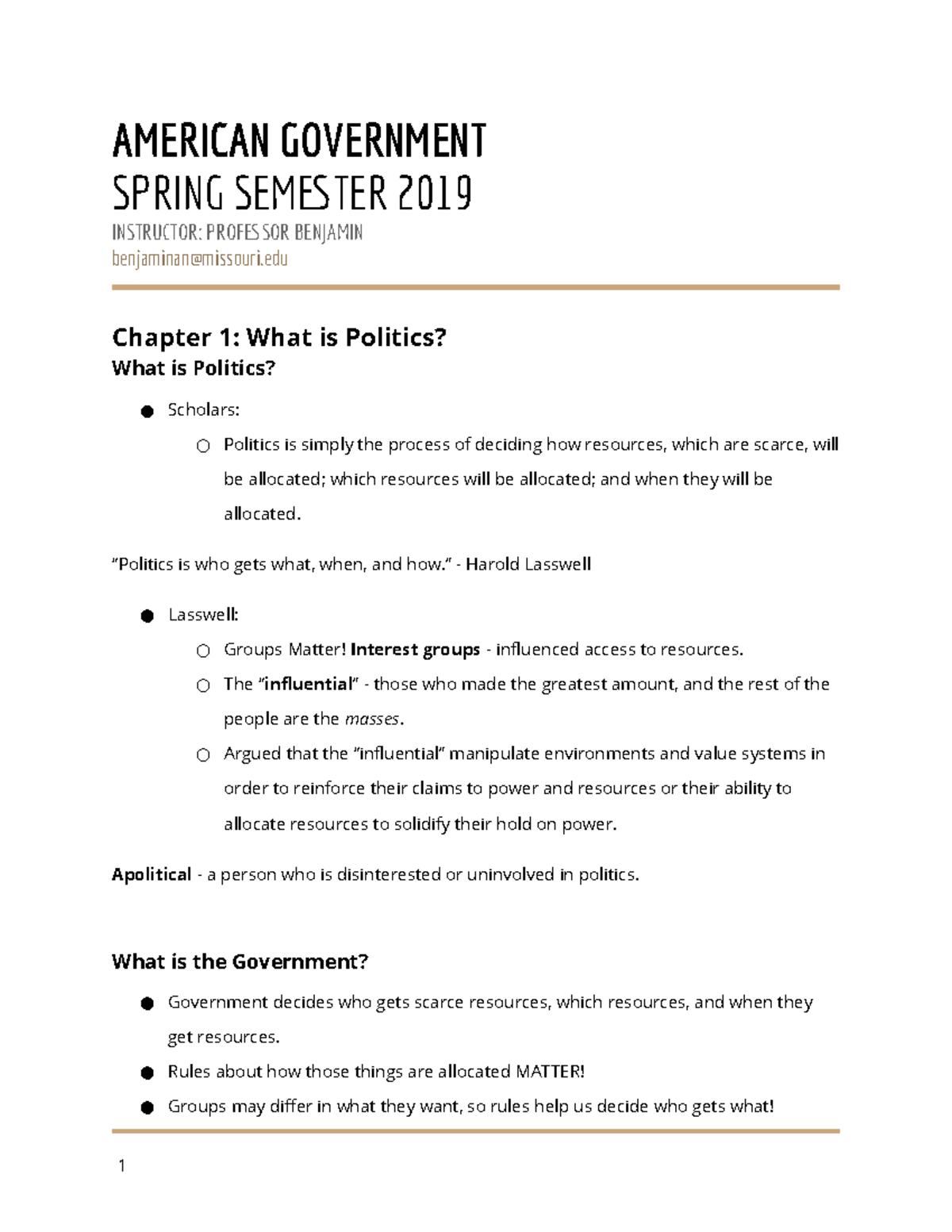 American Government - Lecture notes All - AMERICAN GOVERNMENT SPRING ...
