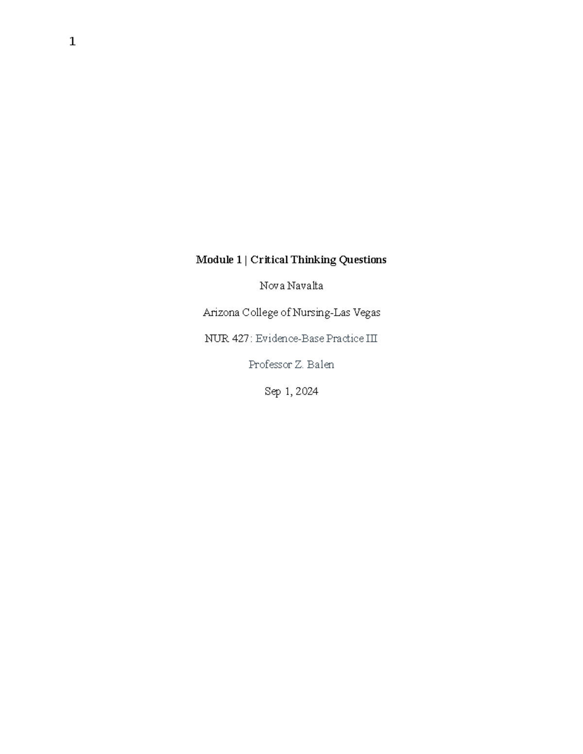 Mod 1 Critical Thinking - Module 1 | Critical Thinking Questions Nova ...