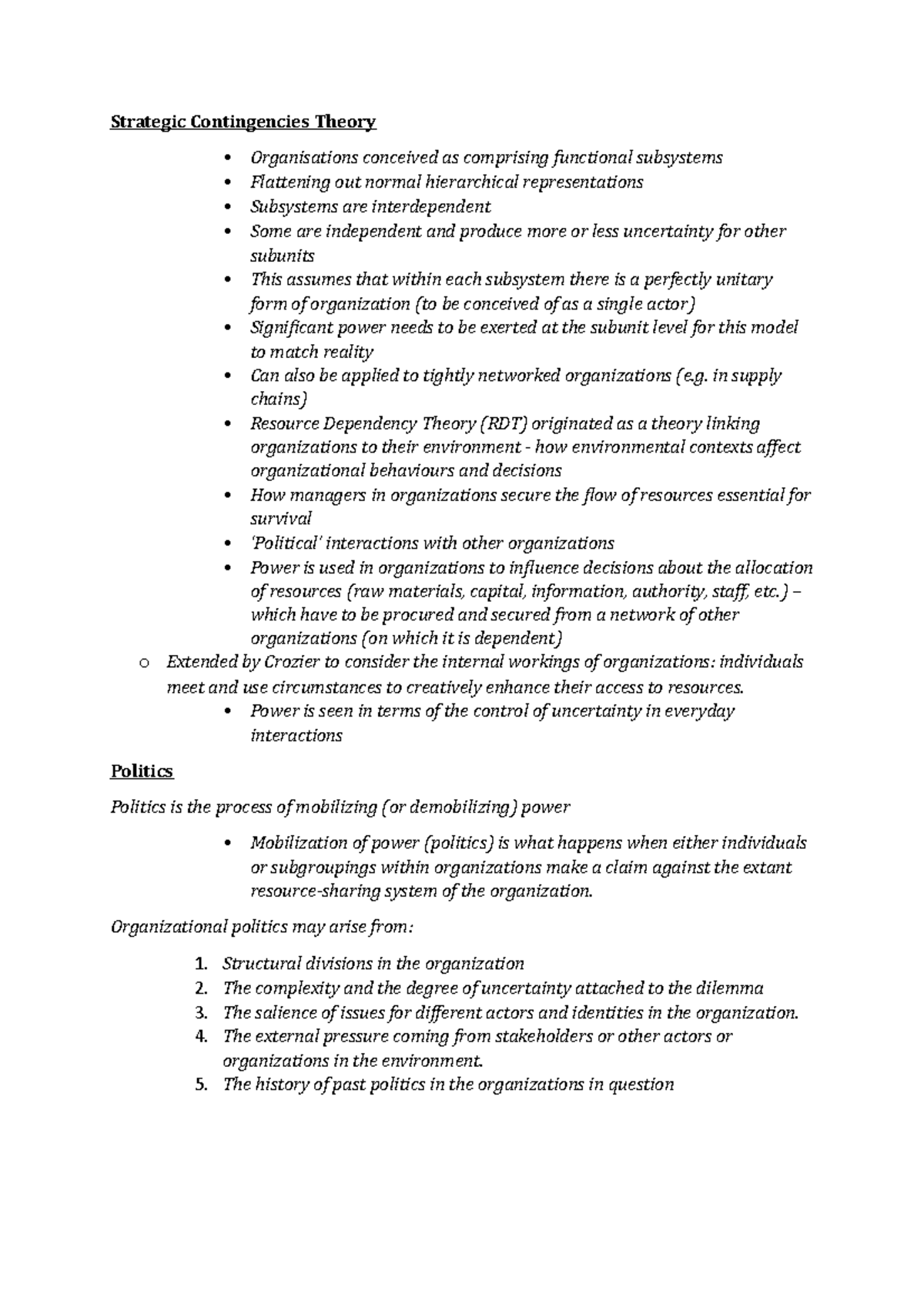 Strategic Contingencies Theory - Strategic Contingencies Theory ...