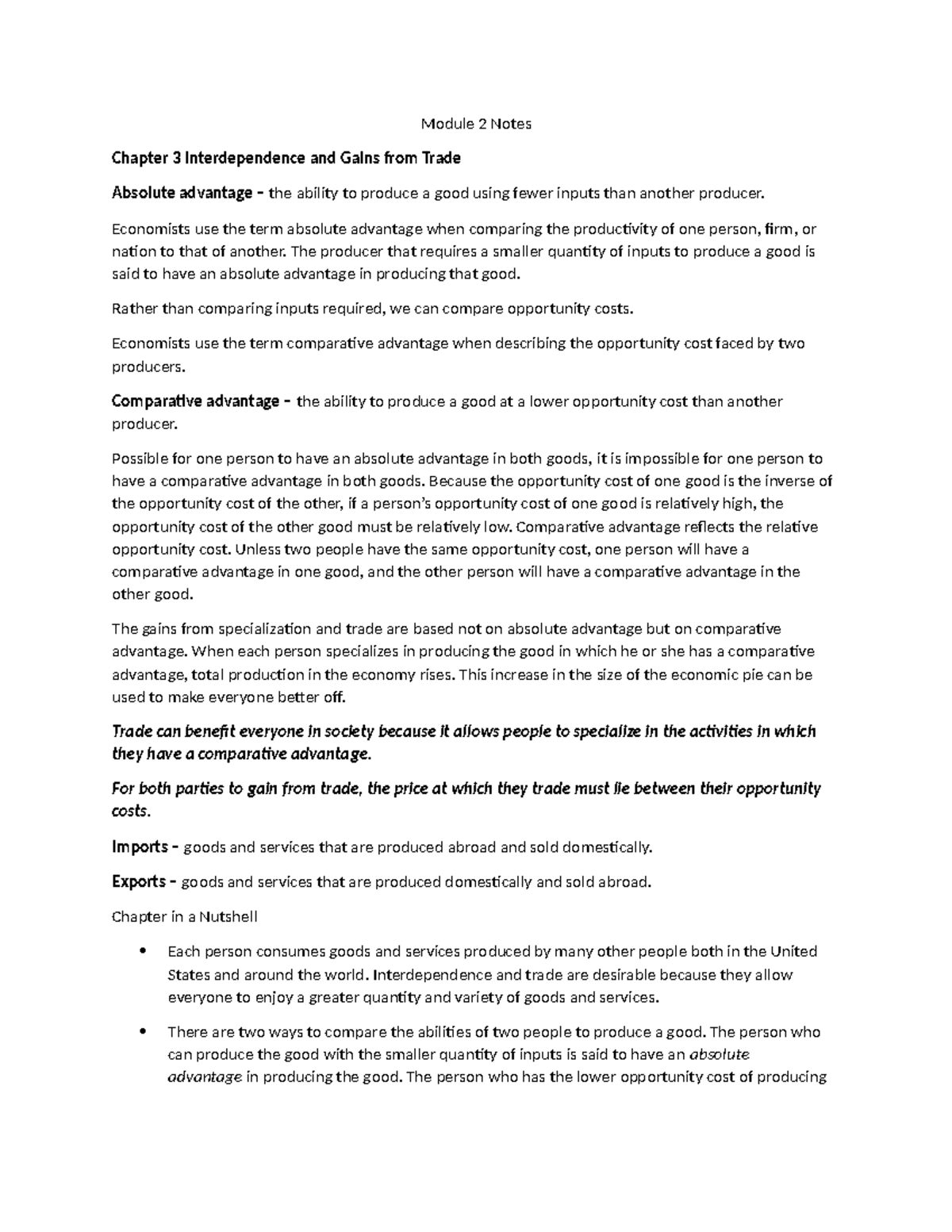 Module 2 Notes - Module 2 Notes Chapter 3 Interdependence and Gains ...