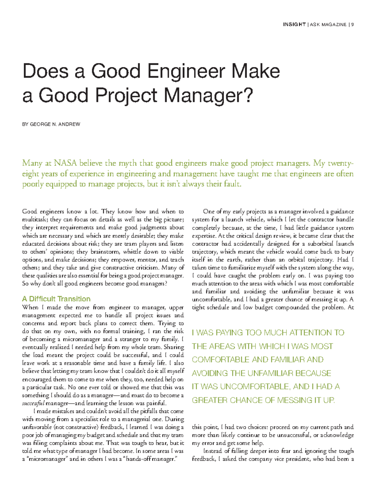 Does a good engineer make a good project manager (NASA) - Does a Good ...