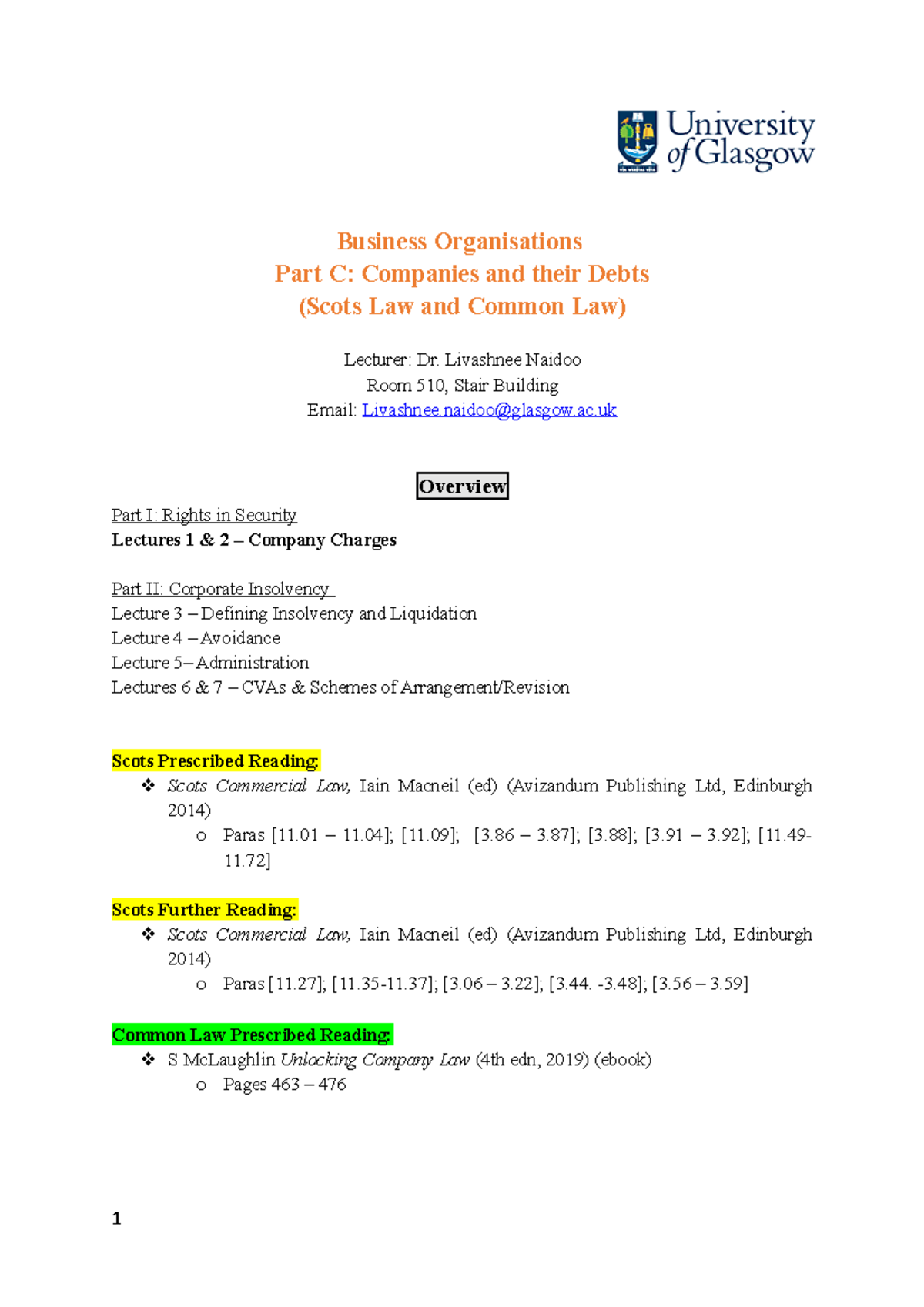 L1-2 - Company Charges - Business organisations notes - Business ...