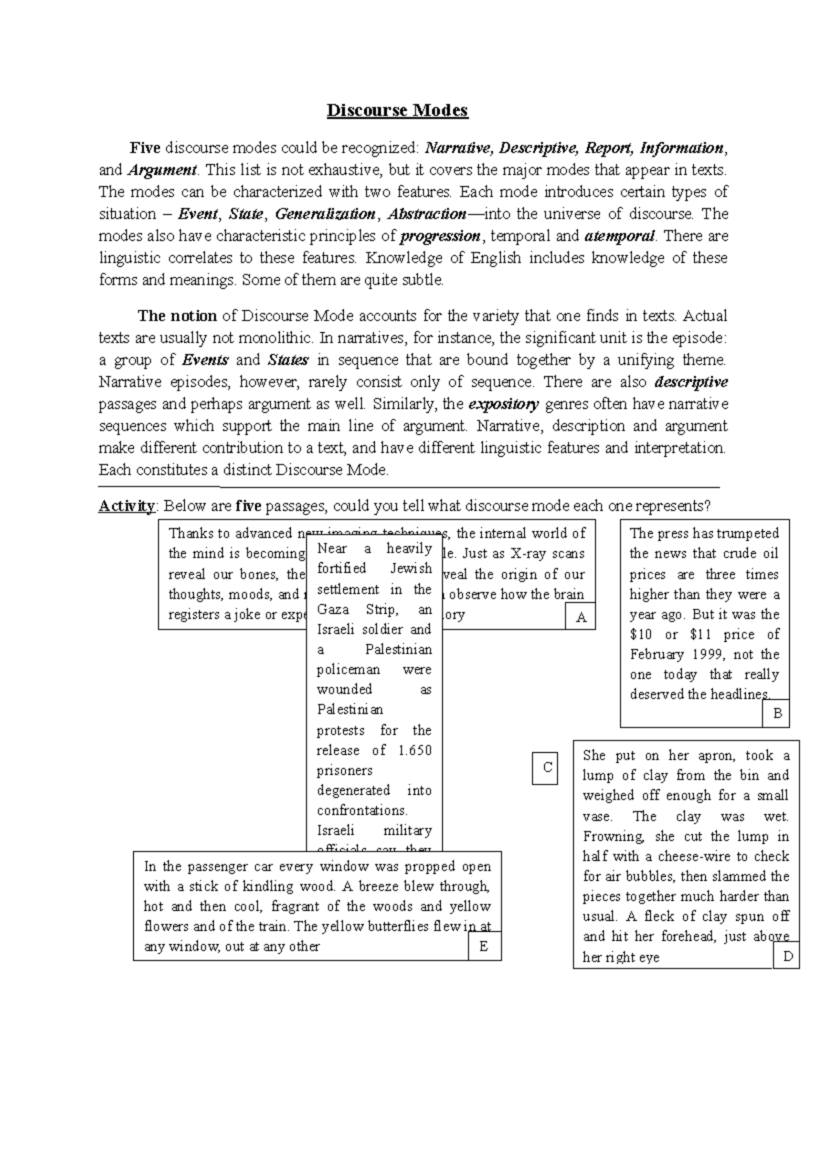 Discourse Modes - Discourse Modes Five discourse modes could be ...