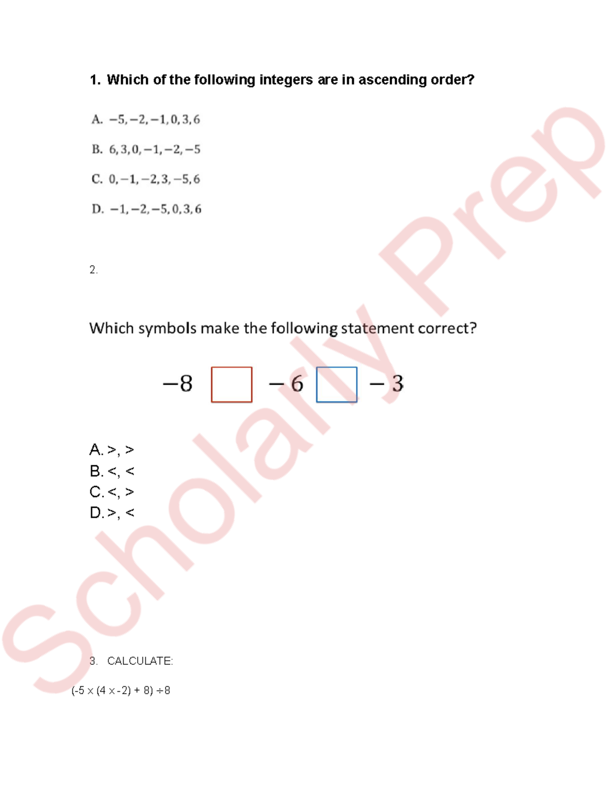 Week 1 Y5 Maths Homework - 1. Which of the following integers are in ...