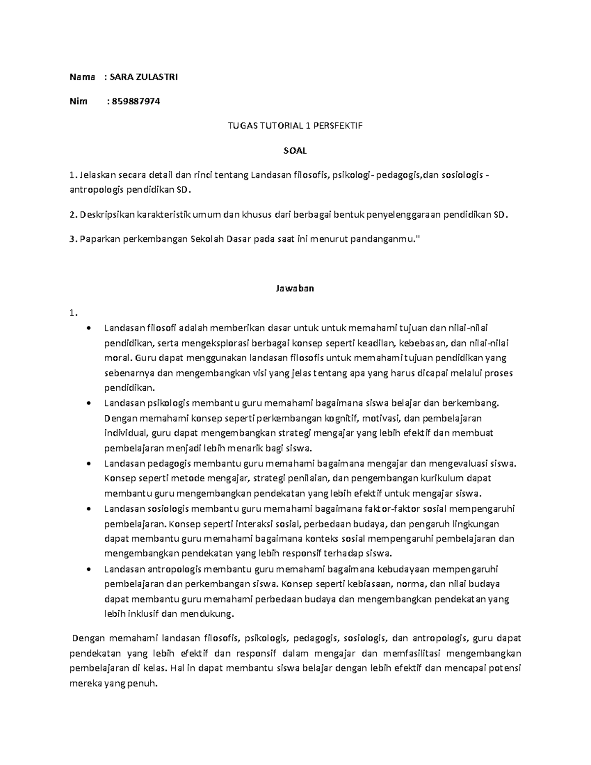 Tt1- persfektif - tugas tutorial pkr - Nama : SARA ZULASTRI Nim : 85 9887974 TUGAS TUTORIAL 1 ...