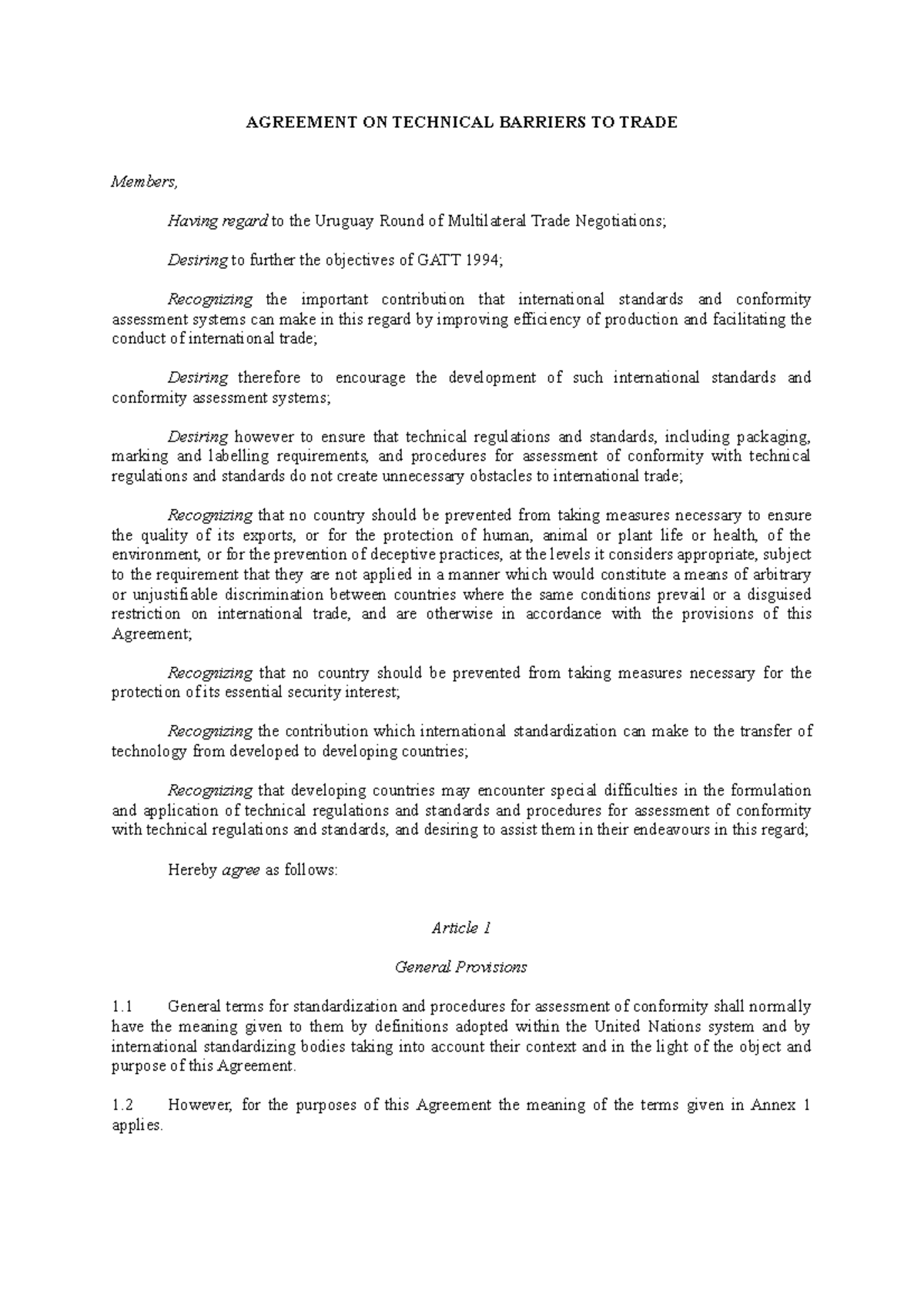 Hiệp định TBT tiếng Anh - Hiệp định TBT tiếng Anh - AGREEMENT ON ...