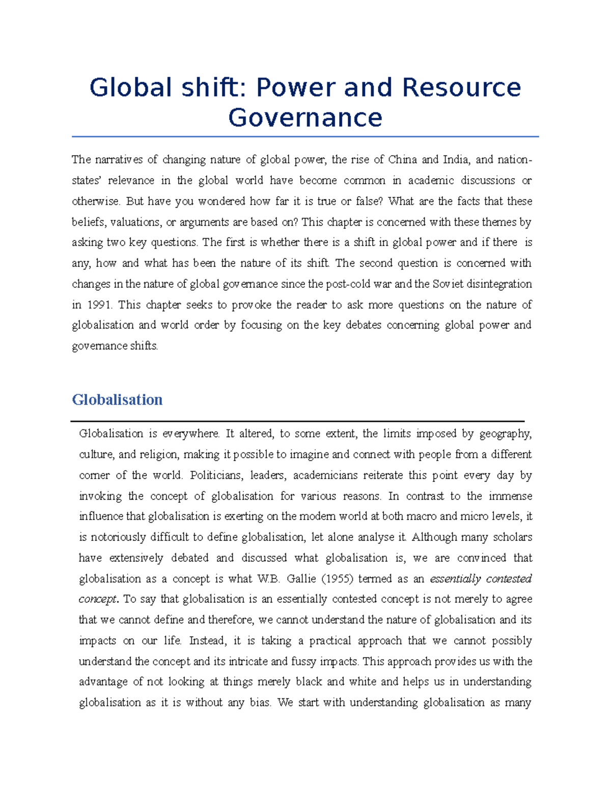 Global shift Power and Resource Governance - Global shift: Power and ...