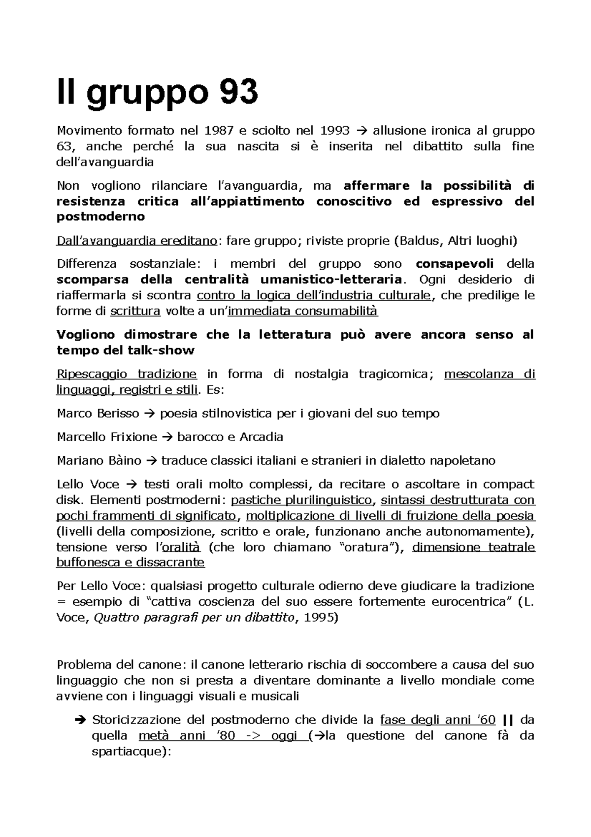 Il gruppo 93 - Il gruppo 93 Movimento formato nel 1987 e sciolto nel 1993 allusione ironica al ...