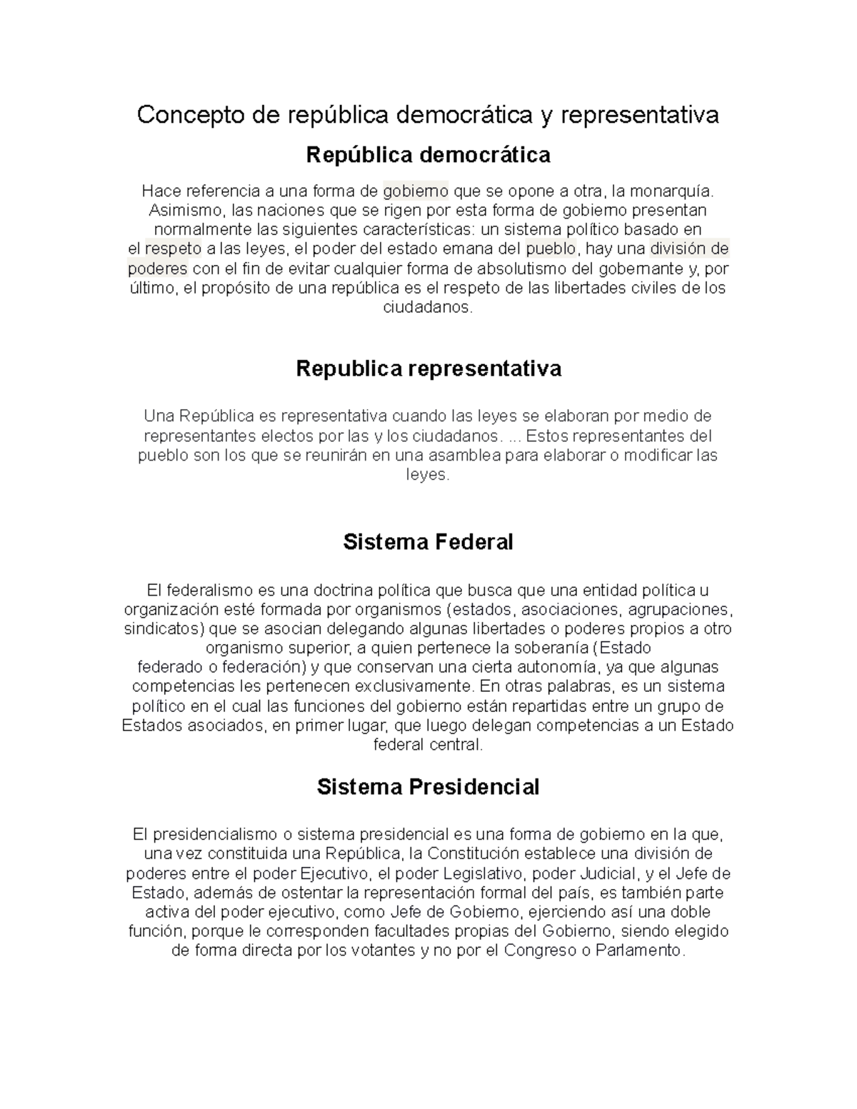 Sistema federal - Concepto de república democrática y representativa ...