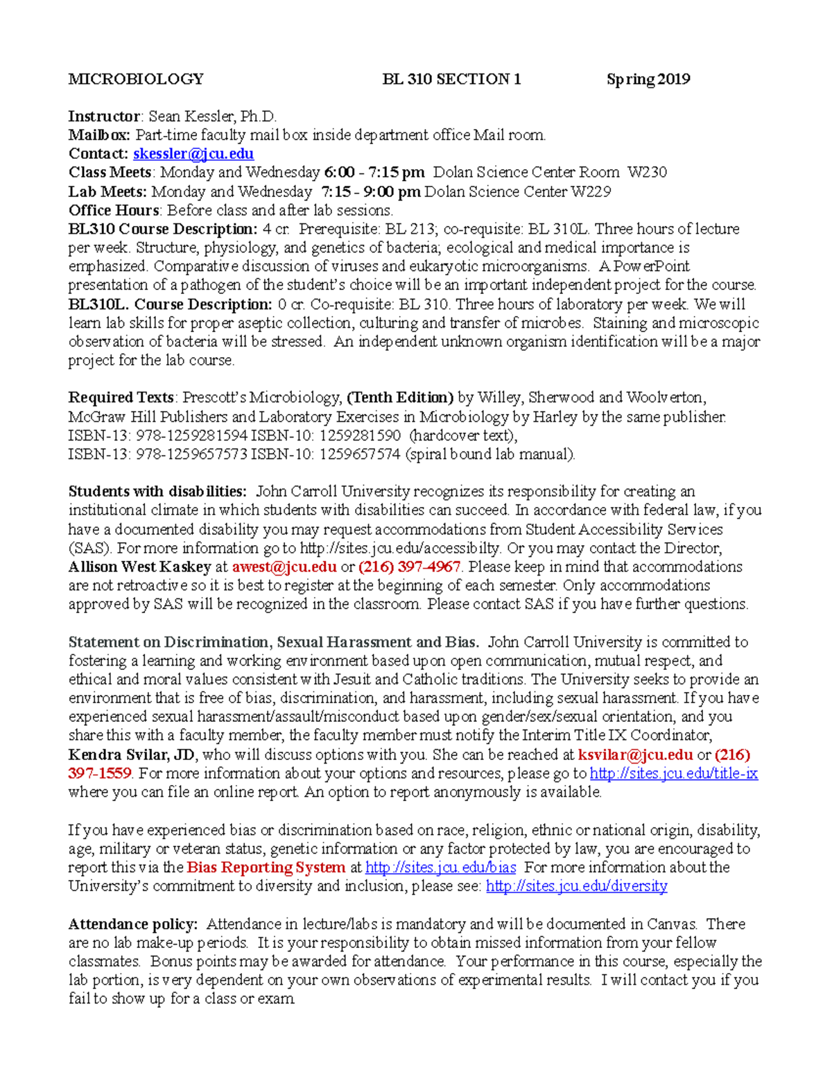 BL310 Micro SP2019 syl rev040119 - MICROBIOLOGY BL 310 SECTION 1 Spring ...