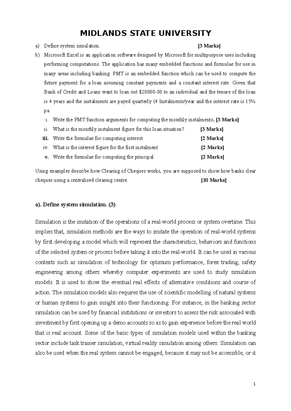 Question 4 Assignment 2 - MIDLANDS STATE UNIVERSITY a) Define system ...