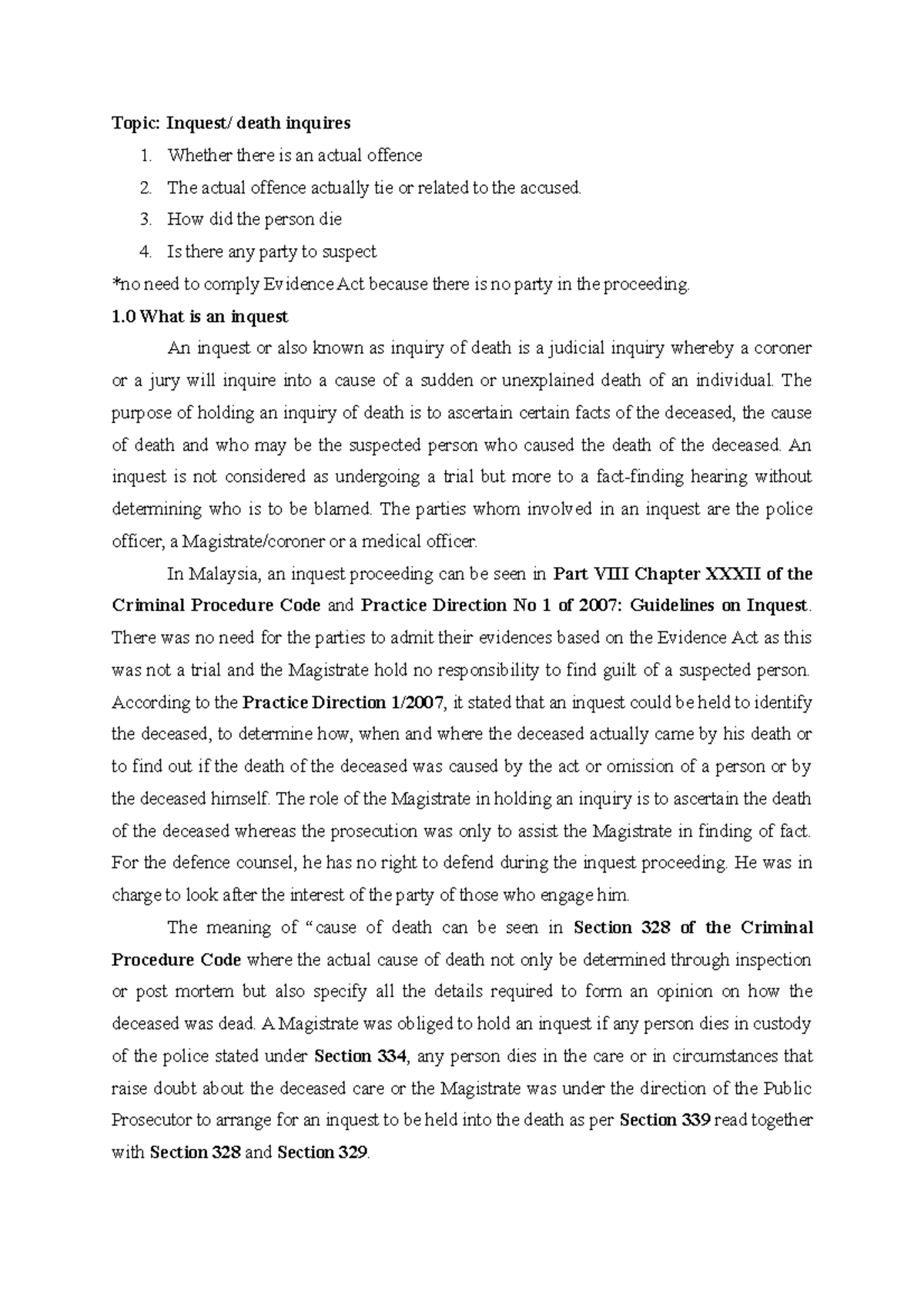 Inquest - xsxscsc - Topic: Inquest/ death inquires 1. Whether there is ...