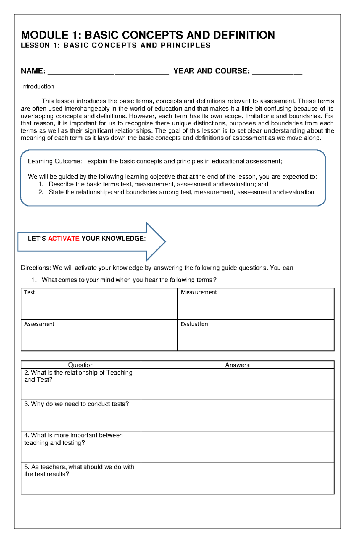 1 Module 1 Lesson 1 TMAE - TMAE - MODULE 1: BASIC CONCEPTS AND ...