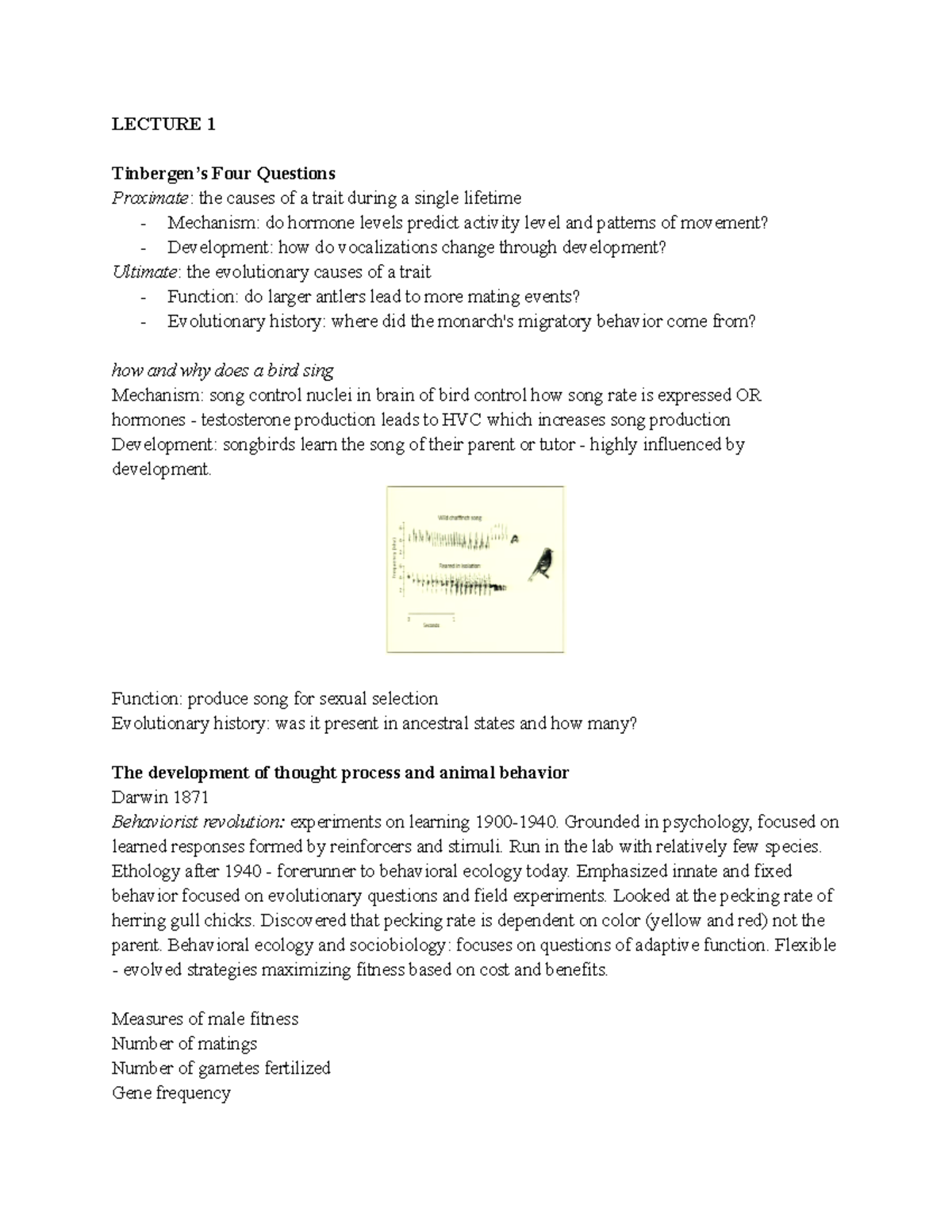 BIOL 216 - LECTURE 1 Tinbergen’s Four Questions Proximate: the causes ...