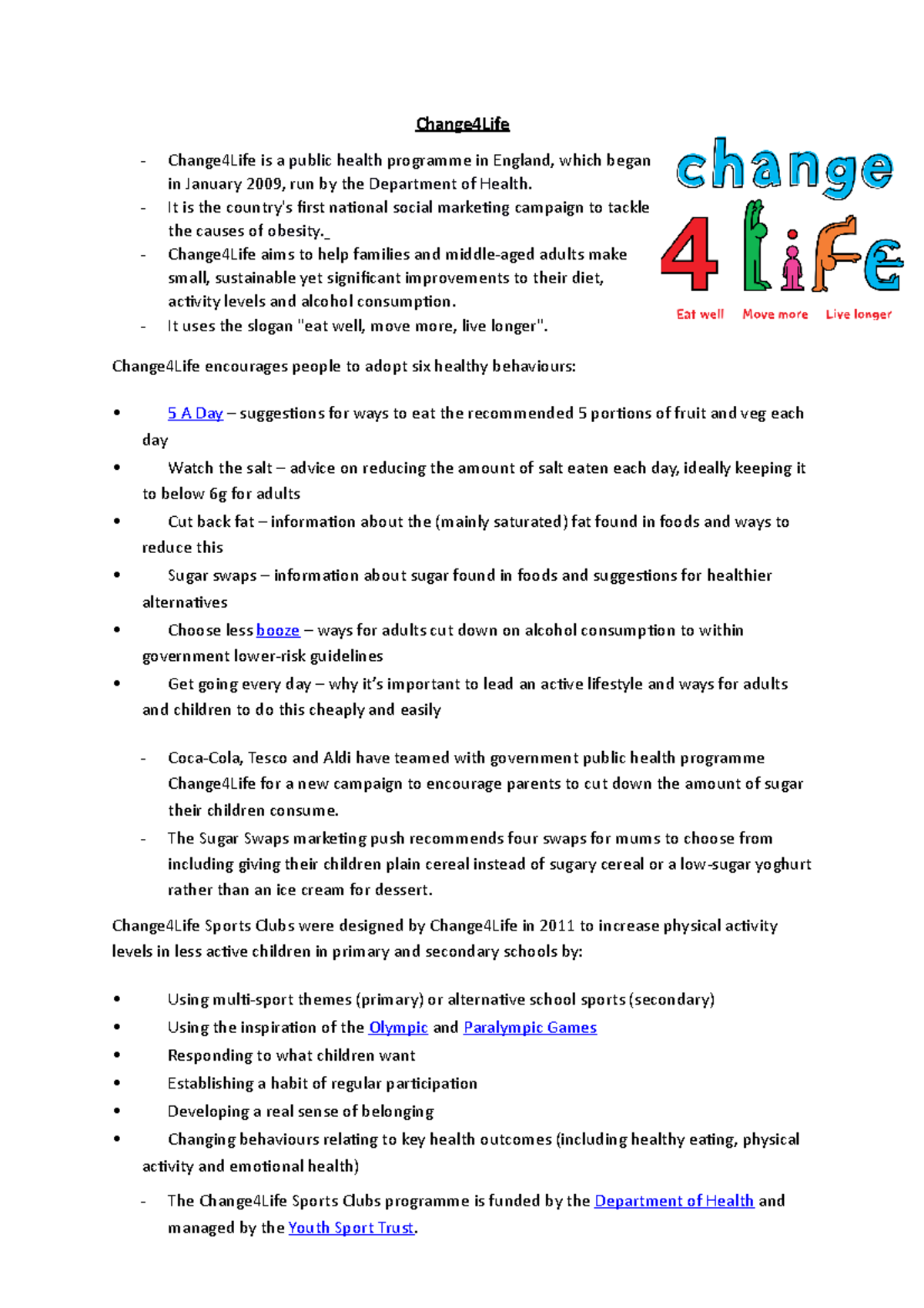 Change 4Life - Lecture notes - Change4Life Change4Life is a public ...