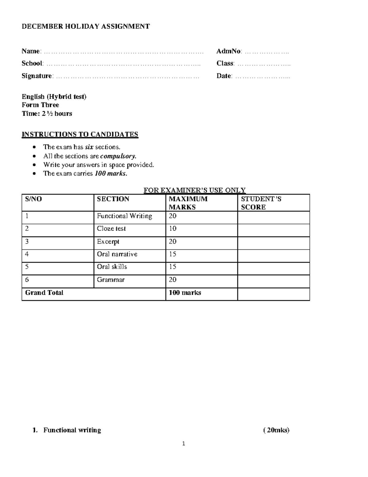 December Assignment - n/a - DECEMBER HOLIDAY ASSIGNMENT Name: - Studocu