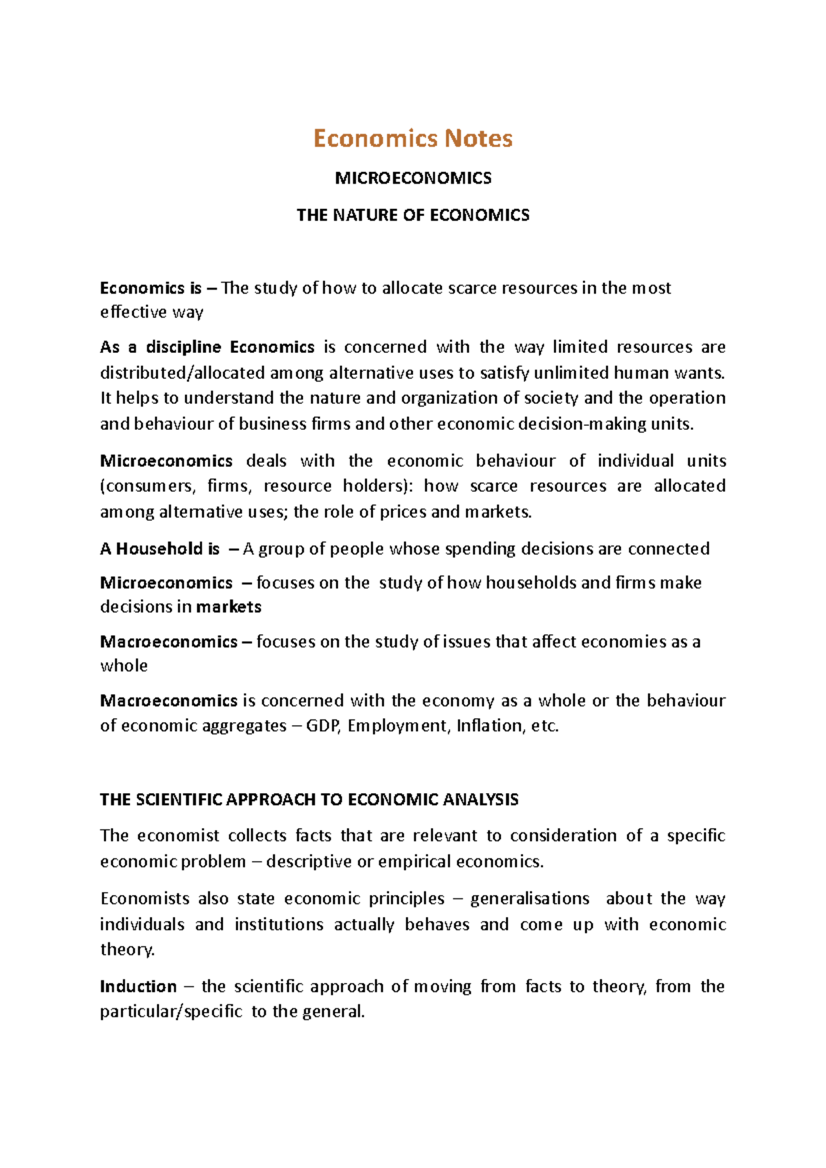 Notes from package -CAPE - Economics Notes MICROECONOMICS THE NATURE OF ...