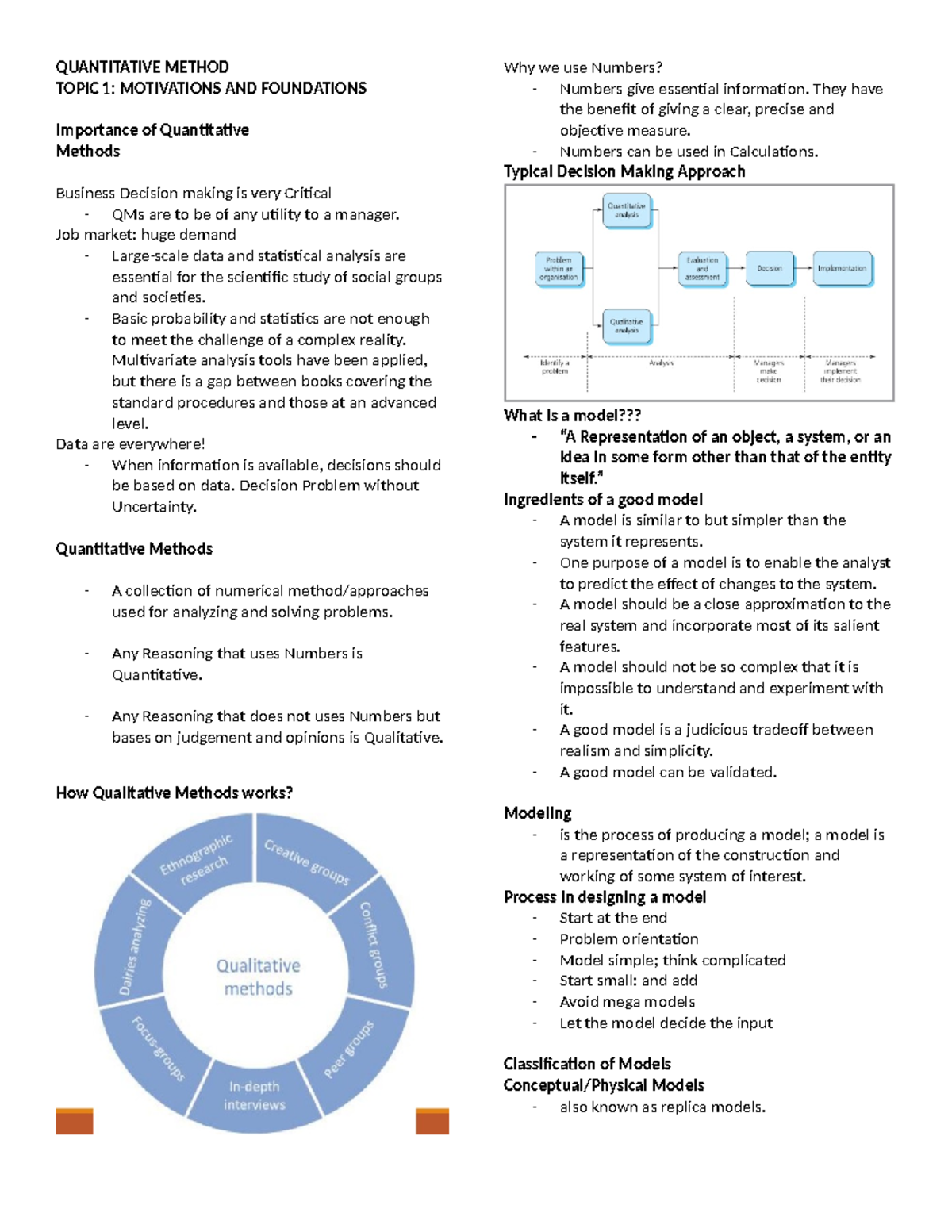 Quantitative Method Topic 1 & 2 - QUANTITATIVE METHOD TOPIC 1: MOTIVATIONS AND FOUNDATIONS - Studocu