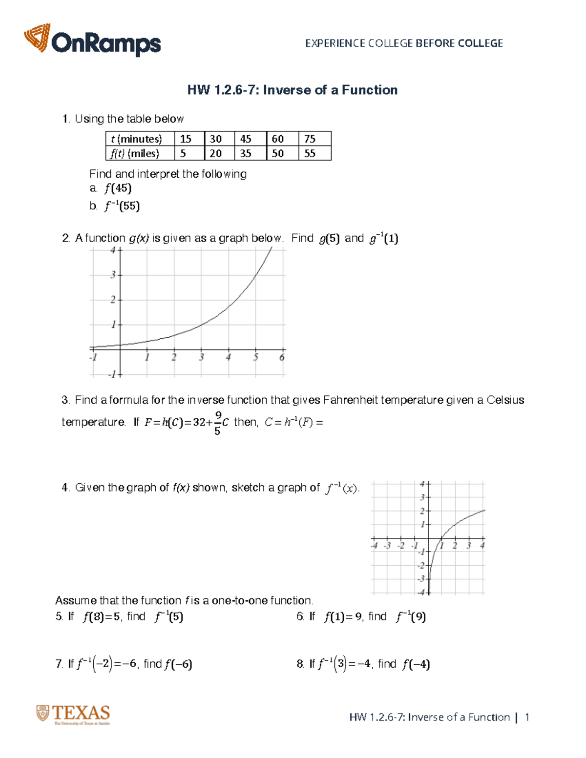 HW 1.2.6-7 Inverse of a Function - HW 1.2-7: Inverse of a Function ...