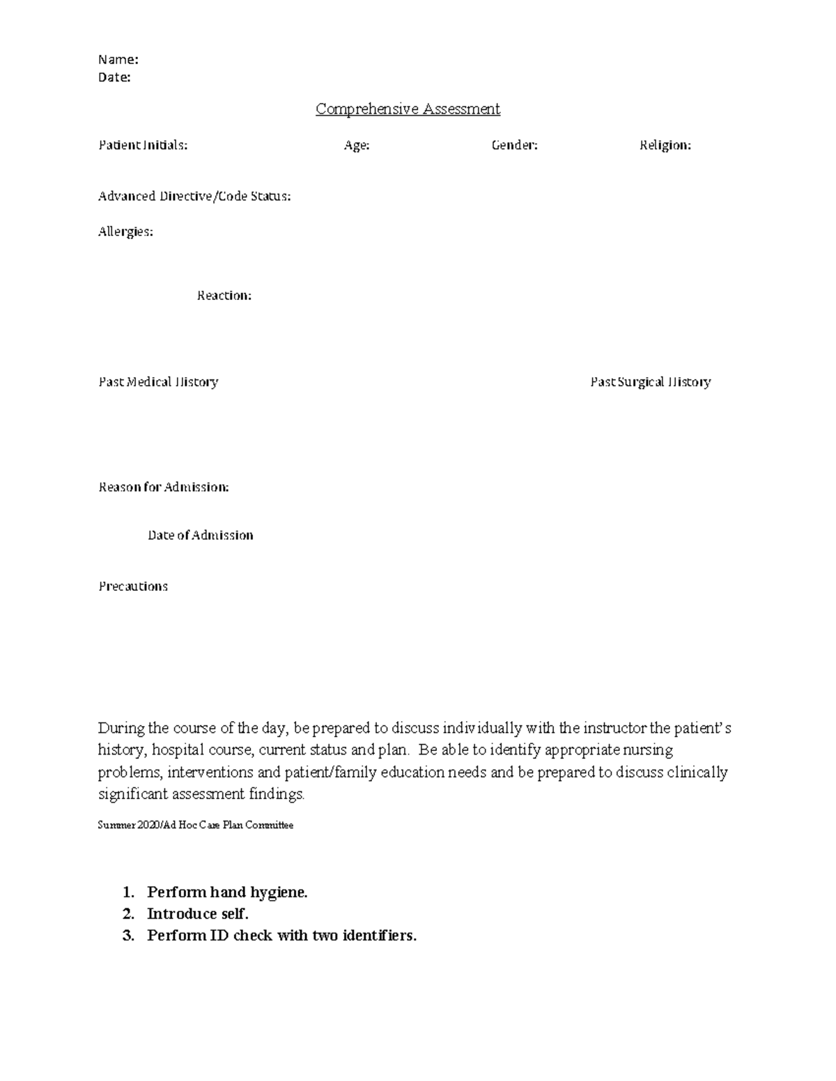 Clinical Assessment - Course Paperwork - Date: Comprehensive Assessment ...