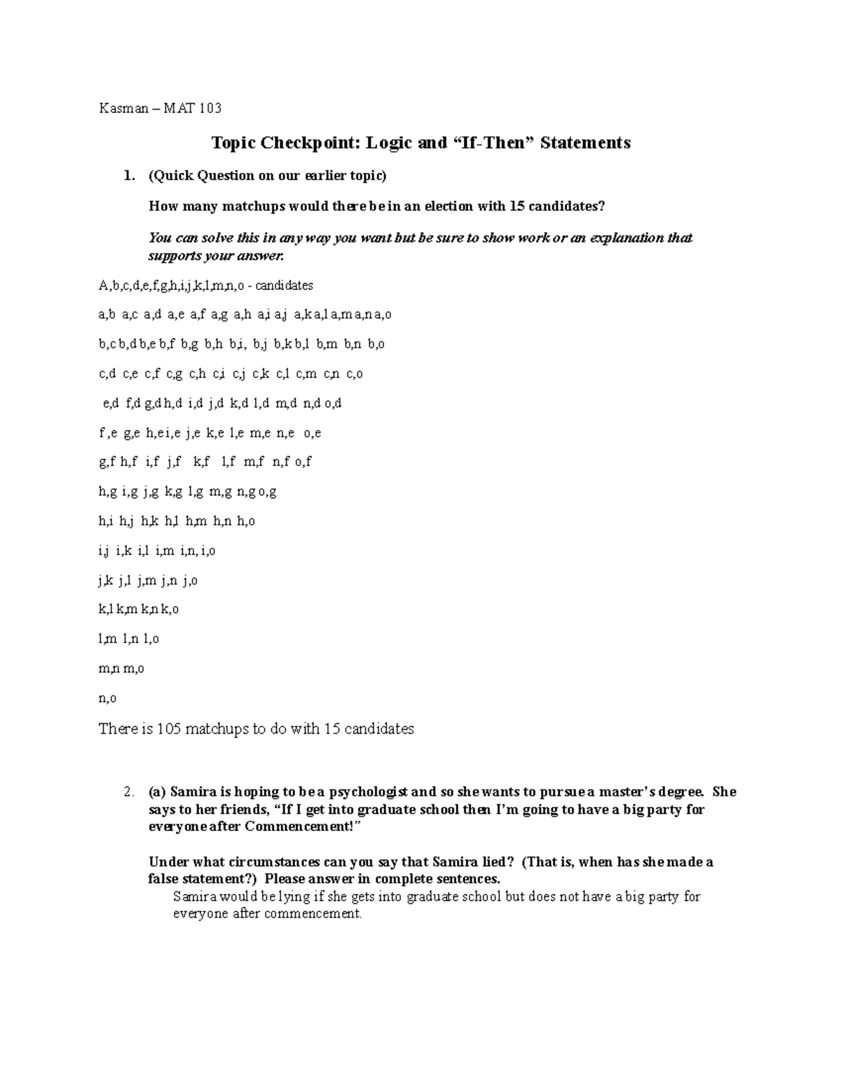 Topic Checkpoint 3 - If-Then Logic - Kasman – MAT 103 Topic Checkpoint ...