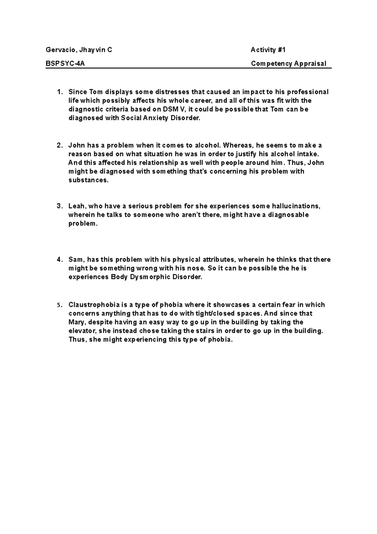 Rationalization Activity 1 - BS Psychology - Studocu
