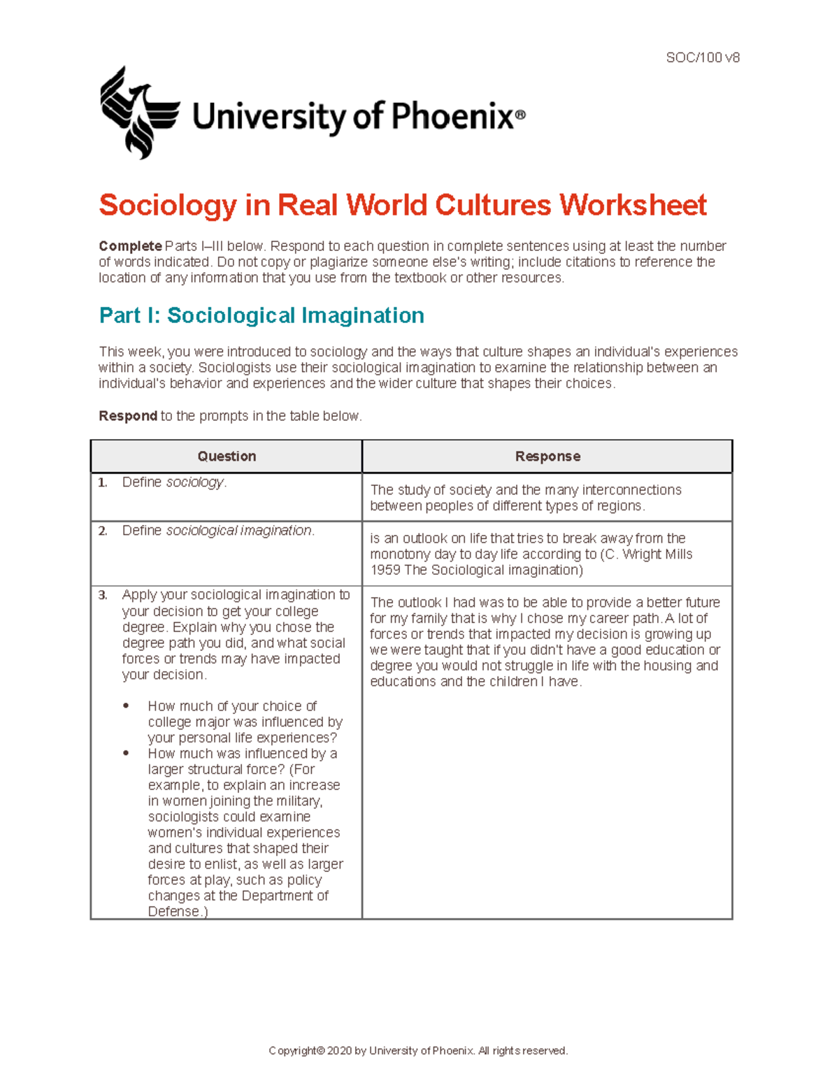 Soc100 v8 wk1 sociology in real world cultures worksheet - v8 Sociology ...