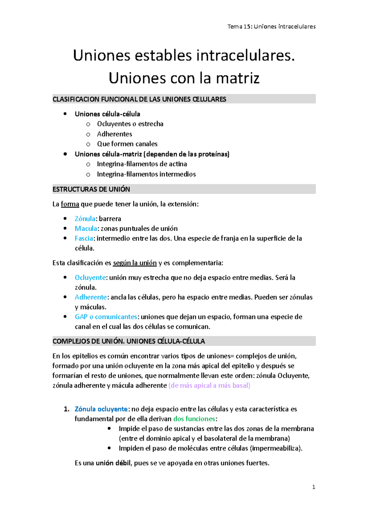 TEMA 15. Uniones intracelulares - Tema 15: Uniones intracelulares ...