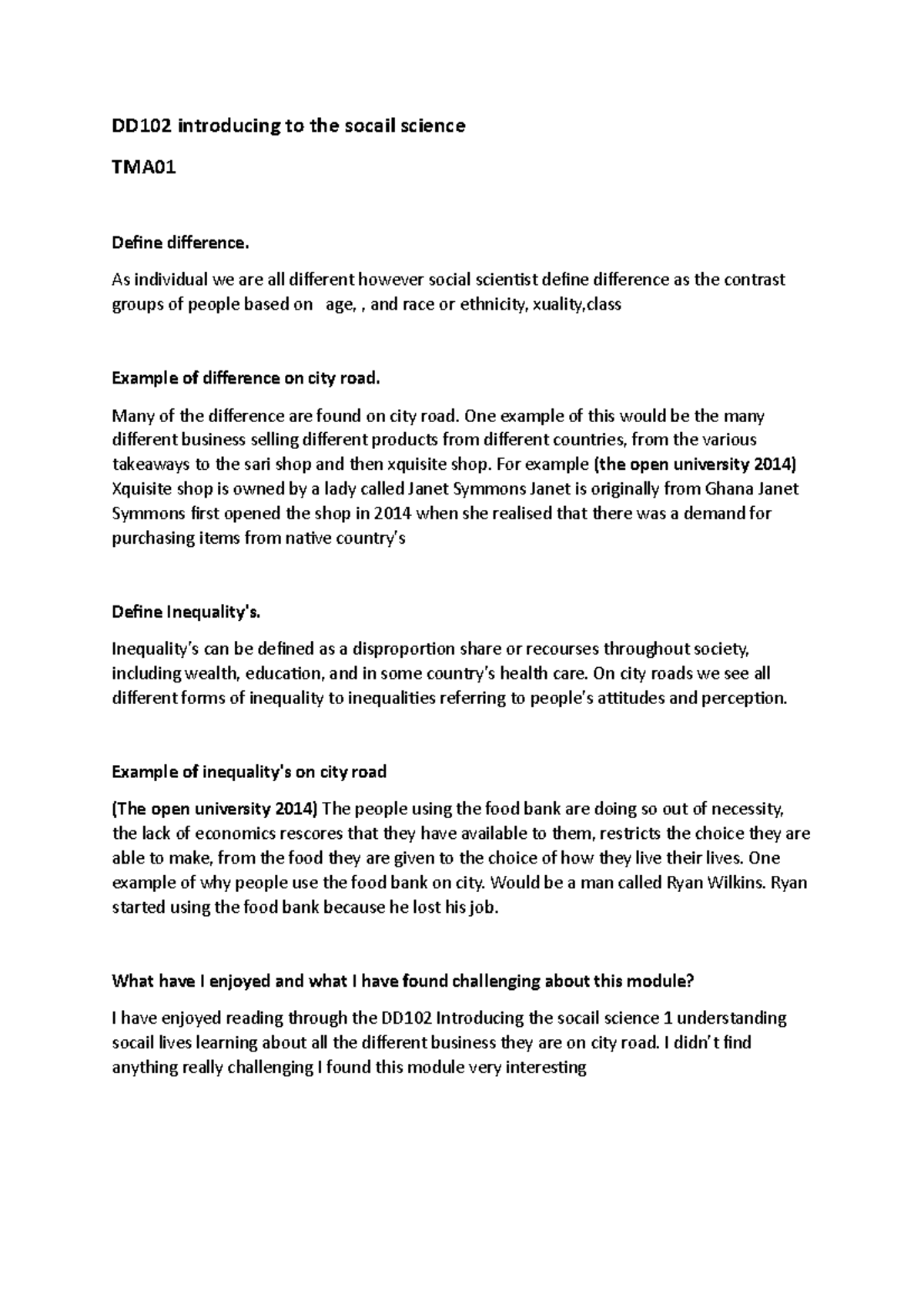 Uni TMA01 - DD102 introducing to the socail science TMA Define ...