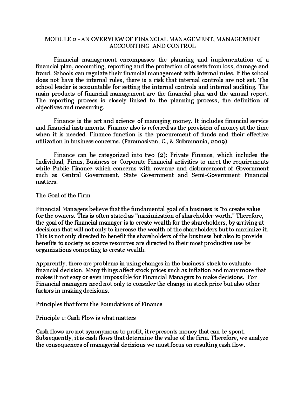Module 1 - An overview of Financial Management and Control - MODULE 2 ...