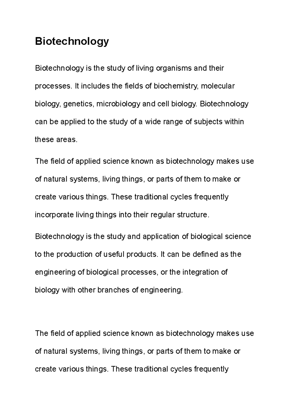 Biotechnology - Notes - Biotechnology Biotechnology is the study of ...