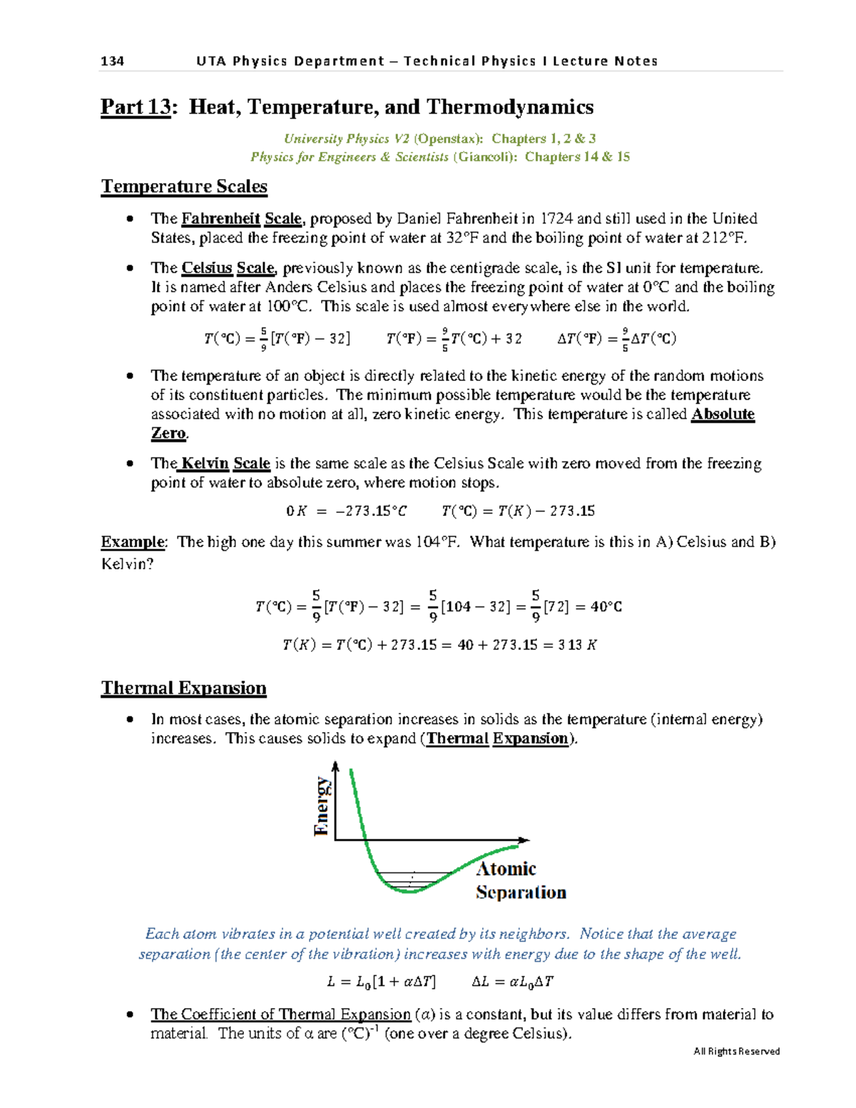 1443 notes Lecture13 - Part 13: Heat, Temperature, and Thermodynamics ...