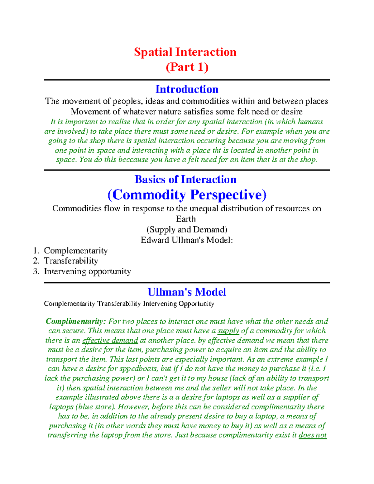 Spatial Interaction Lecture Notes 10 13 Spatial Interaction Part 1 Introduction The