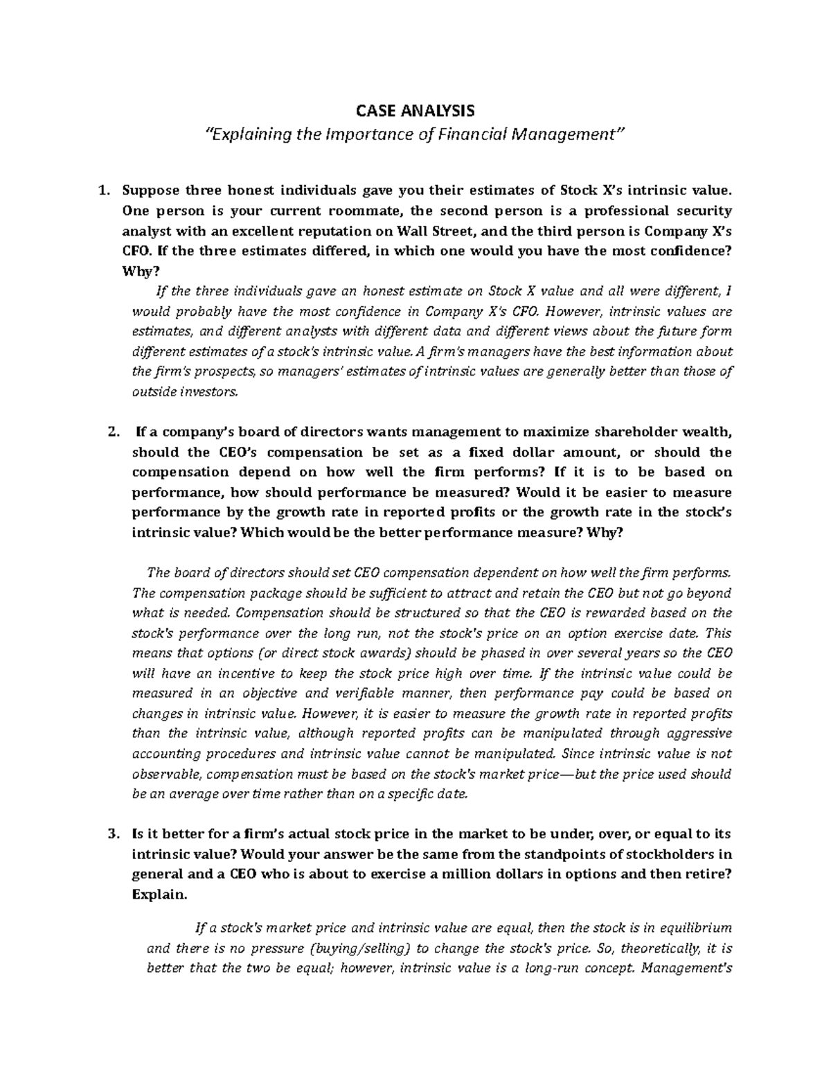 Finman Final Case Analysis - CASE ANALYSIS “Explaining the Importance ...