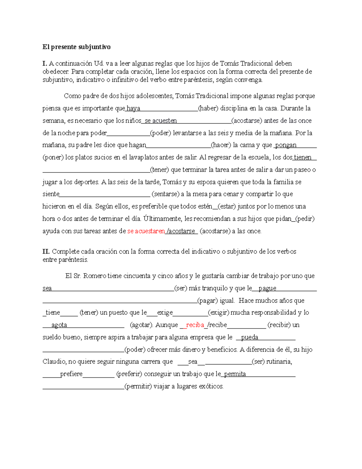 Modo subjuntivo presente test - Lengua Española I - UBA - Studocu