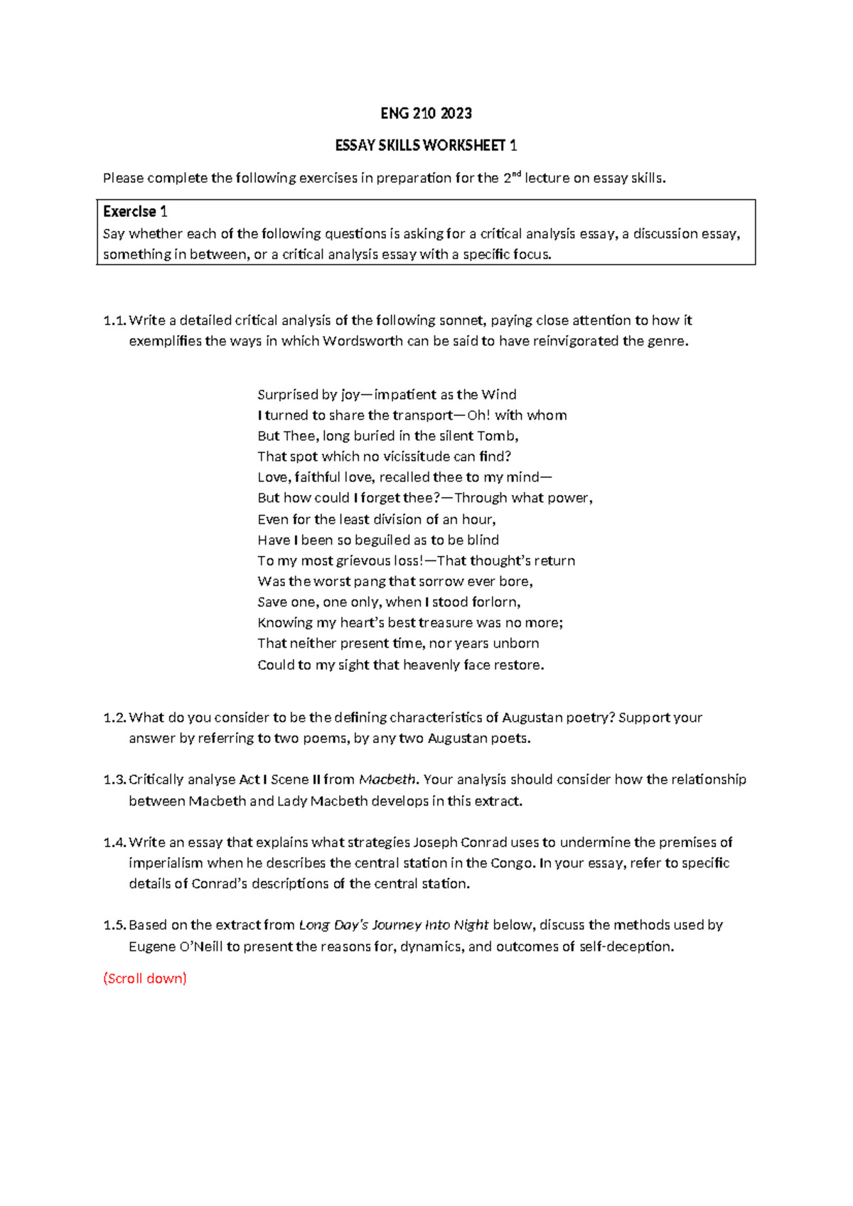 ENG 210 Essay skills worksheet 1 - ENG 210 2023 ESSAY SKILLS WORKSHEET ...