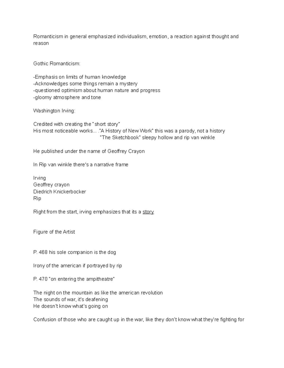 English #2 notes - Romanticism in general emphasized individualism ...