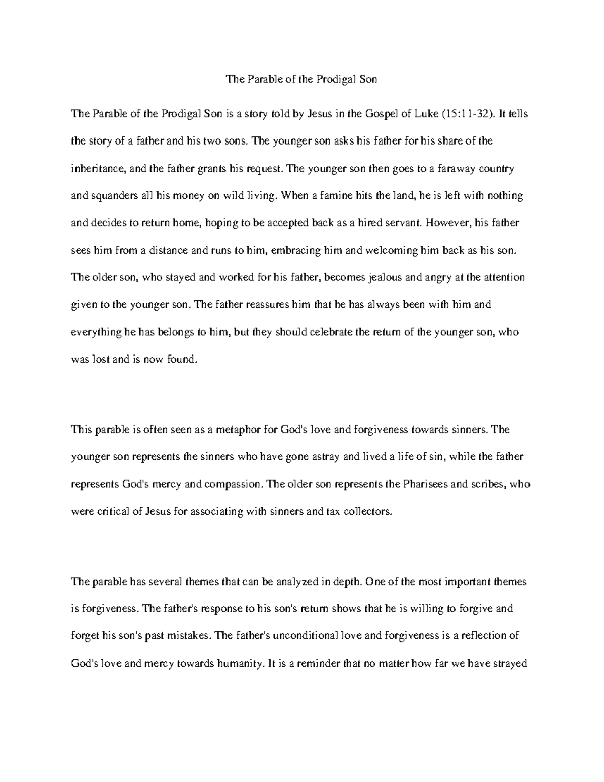 The Parable of the Prodigal Son - It tells the story of a father and ...